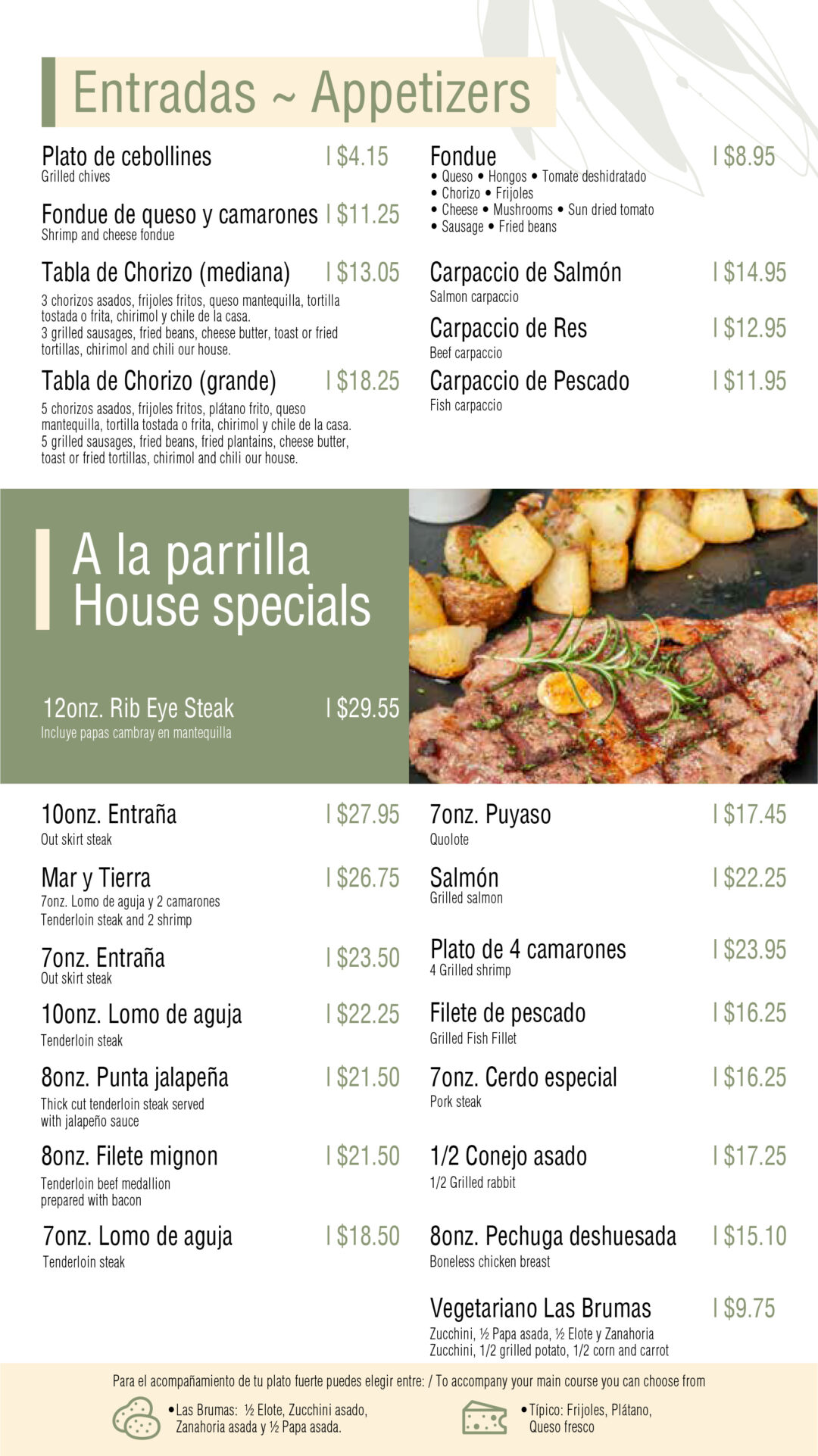 Menú – Las Brumas